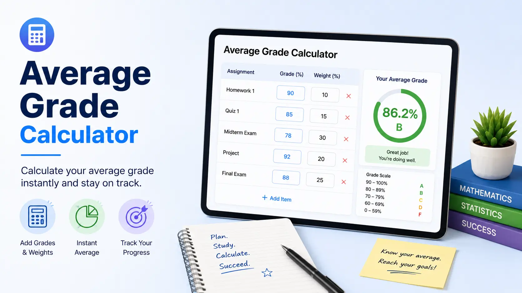 Average Grade Calculator - 100% Free Grade Calculator Online
